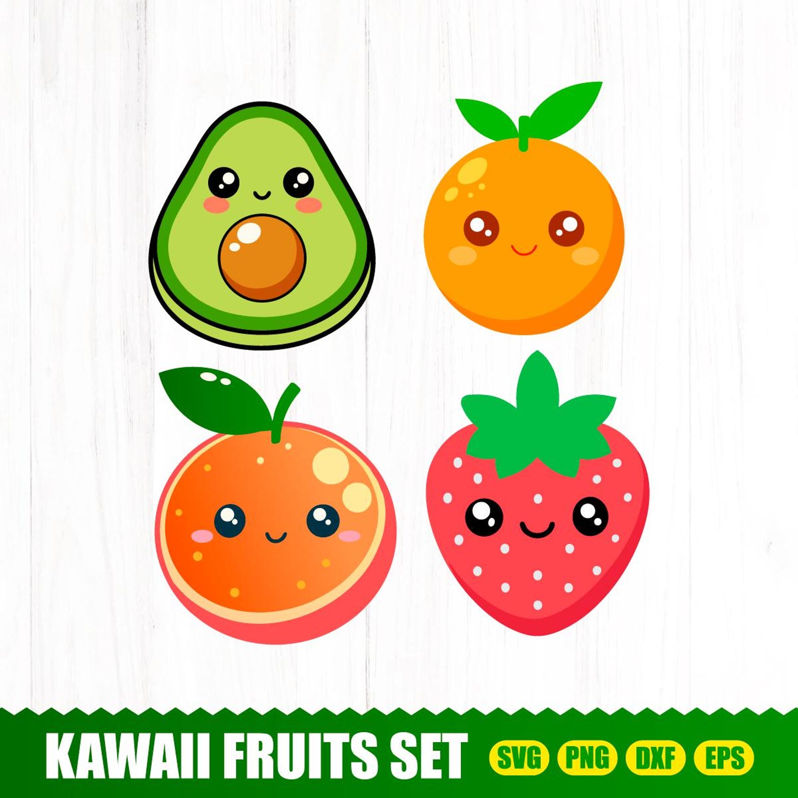 Kawaii Fruit Clipart, Cute Fruits Clipart, Fruit SVG, Fruit PNG, Fruit ...