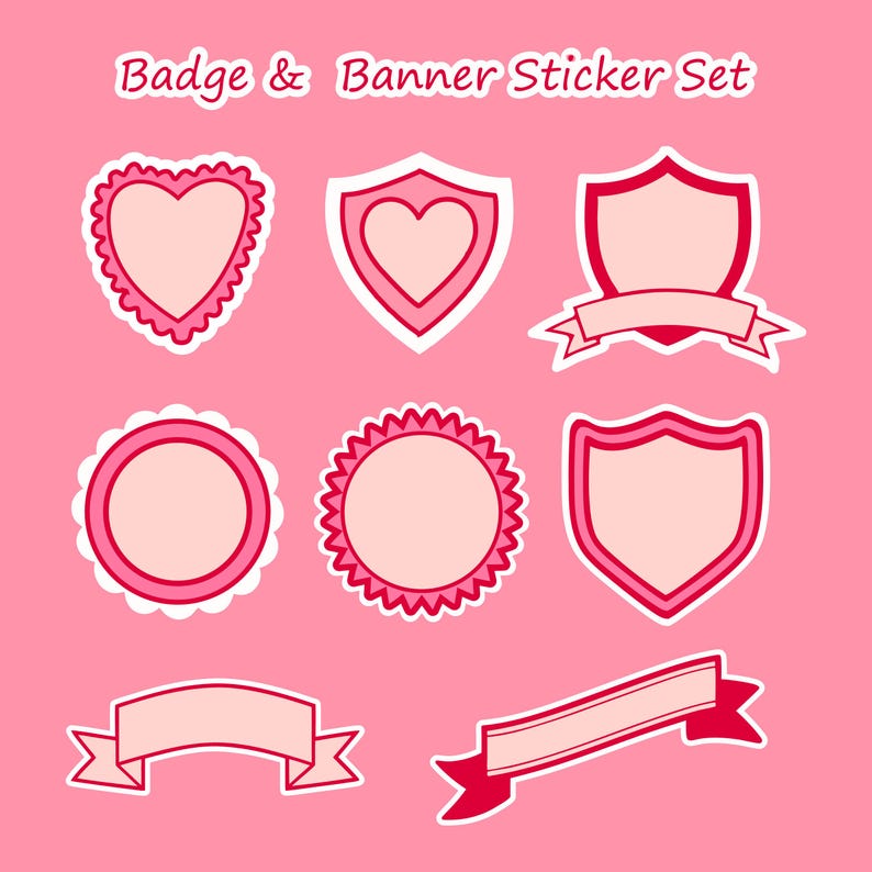 Pink Badge Banner Clipart Set, SVG, PNG, EPS, Vector Labels, Shield ...
