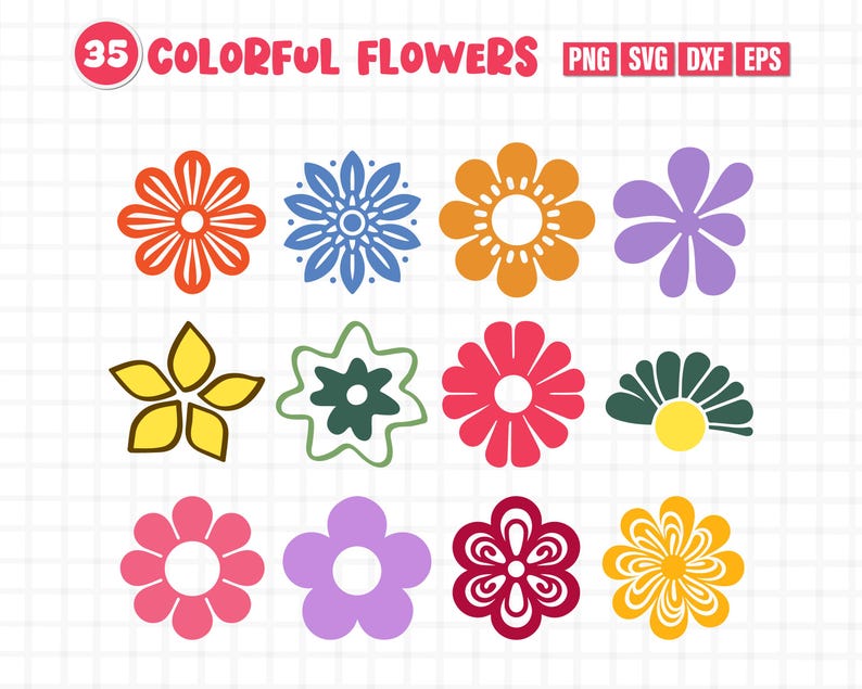 35 Retro Flower SVG Bundle, Floral Clipart (digital Download) - Etsy