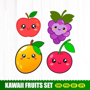 Kawaii Fruit Clipart, Cute Fruits Clipart, Fruit SVG, Fruit PNG, Fruit ...