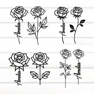 Rose Name Frame Svg, Custom Flower Svg, Rose Birth Flower, Flower Frame ...