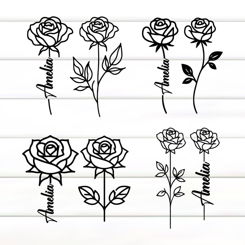 Rose Name Frame Svg, Custom Flower Svg, Rose Birth Flower, Flower Frame ...