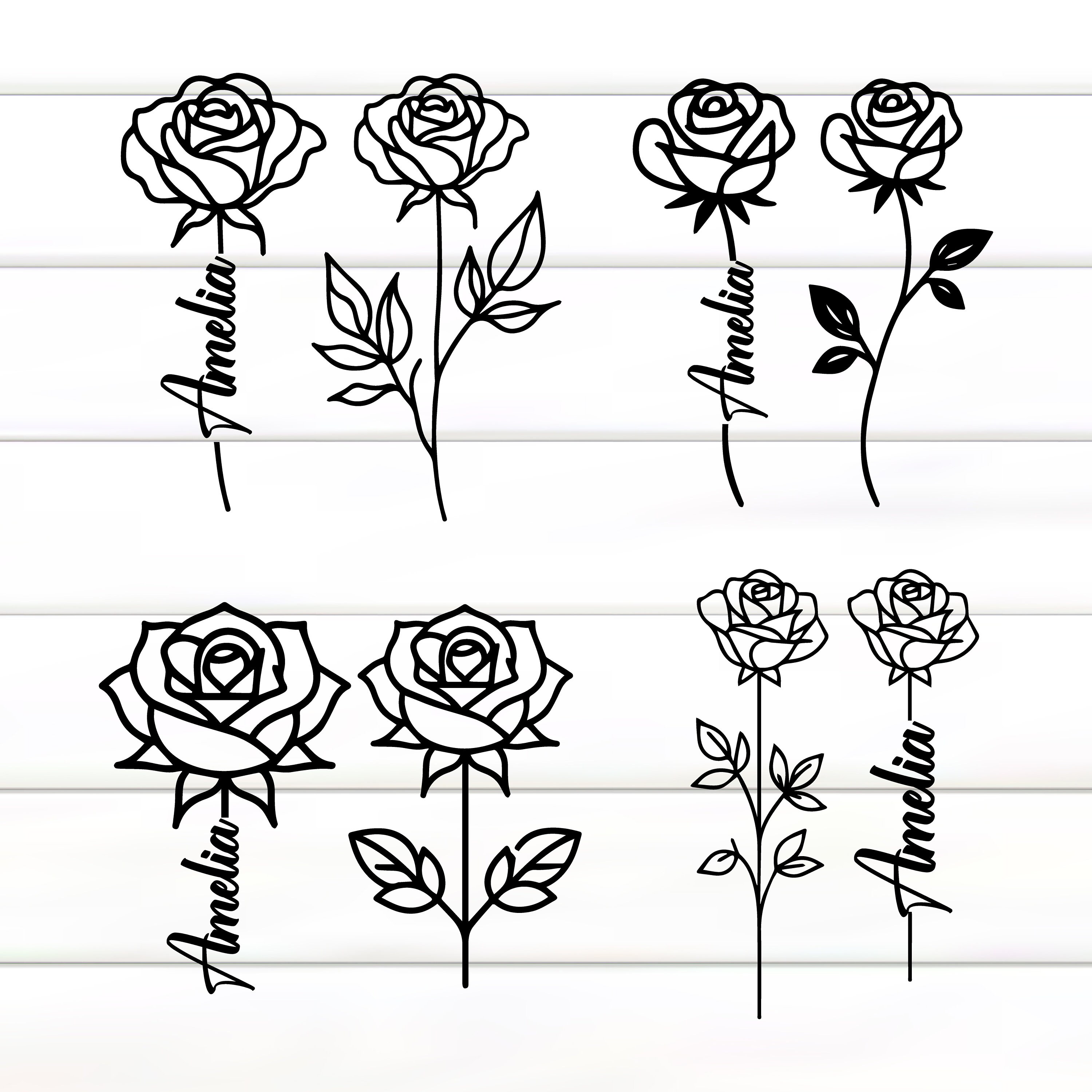 Rose Name Frame Svg, Custom Flower Svg, Rose Birth Flower, Flower Frame ...