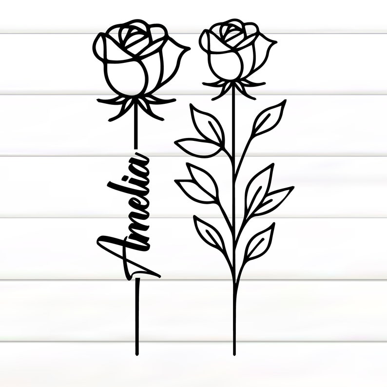 Rose Name Frame Svg, Custom Flower Svg, Rose Birth Flower, Flower Frame ...