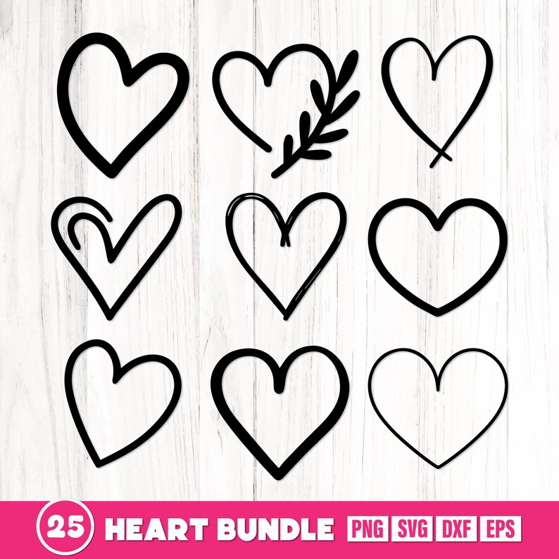 Hand Drawn Heart Svg, Heart Shape Svg, Heart Bundle Svg, Heart Outline ...