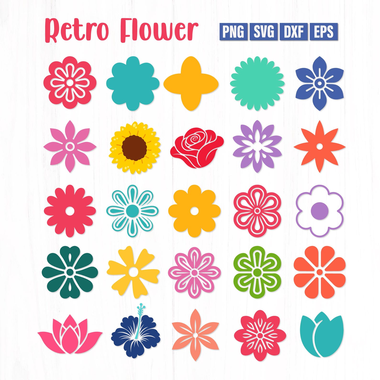 Retro Flower Svg, Flower Shapes Svg, Simple Flower Svg, Retro Flower ...