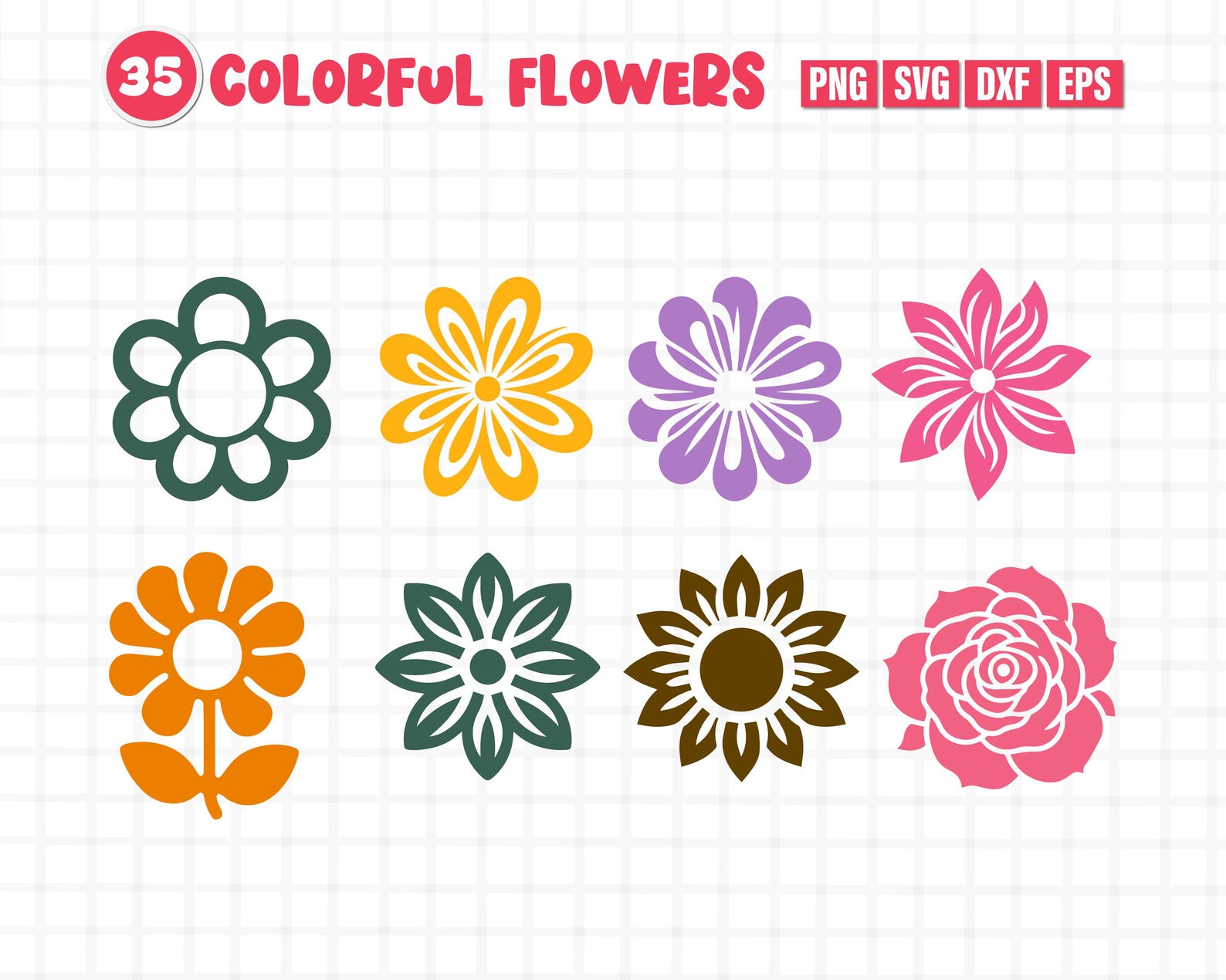 Flower Svg Bundle, Flower Png Bundle, Flower Clipart, Flower Bundle Svg ...