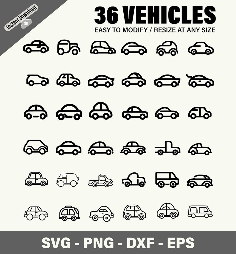 Vehicle Line Icon Bundle, Car Svg Bundle, Car Outline SVG ...