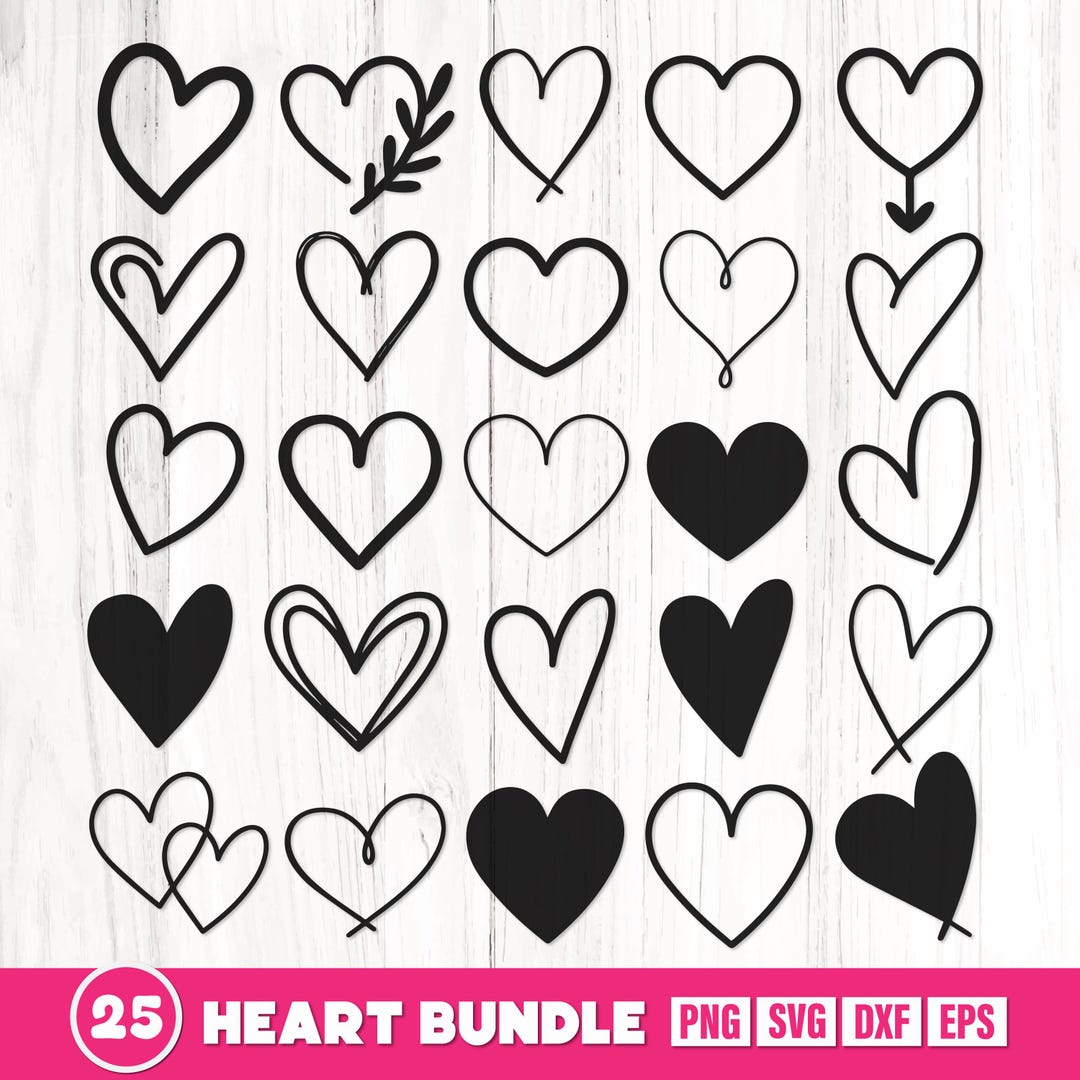 Hand Drawn Heart Svg, Heart Shape Svg, Heart Bundle Svg, Heart Outline ...