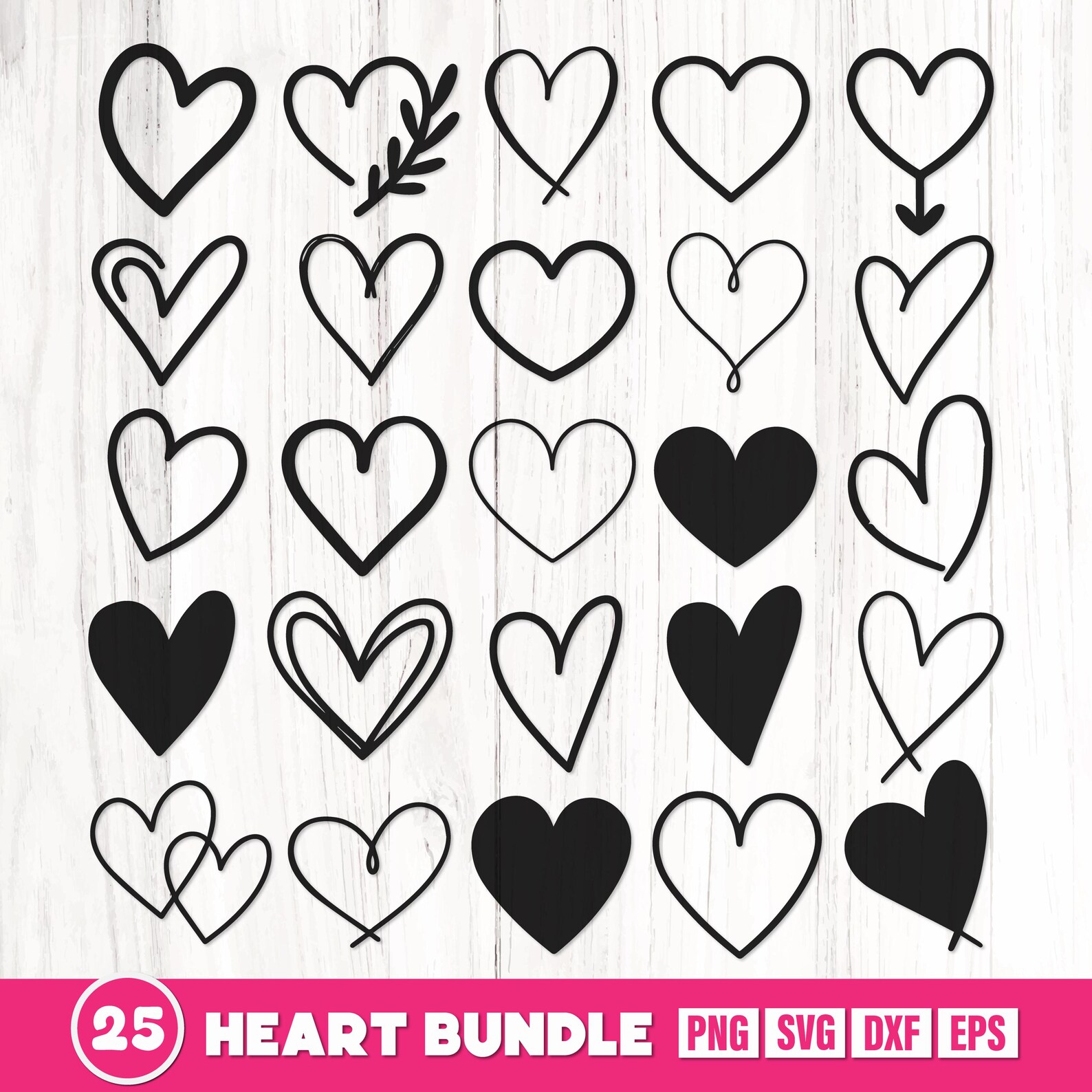 Hand Drawn Heart Svg, Heart Shape Svg, Heart Bundle Svg, Heart Outline ...