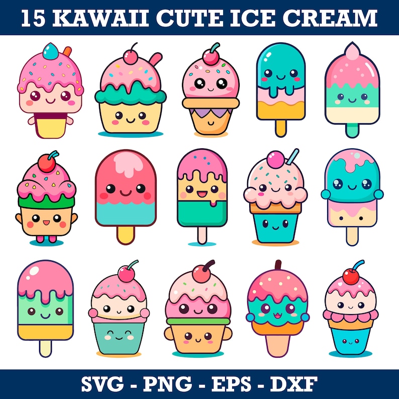 Kawaii Ice Cream Clipart, SVG Bundle (digital Download) - Etsy