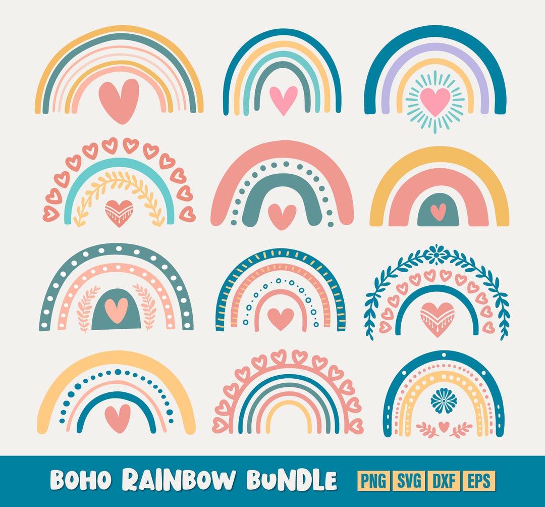 Boho Rainbow Svg, Cute Rainbow Svg, Boho Rainbow Png, Boho Rainbow With ...