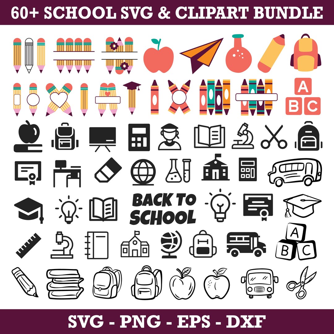 Schule SVG-Bundle, zurück in der Schule svg, süße Schulmaterialien ...
