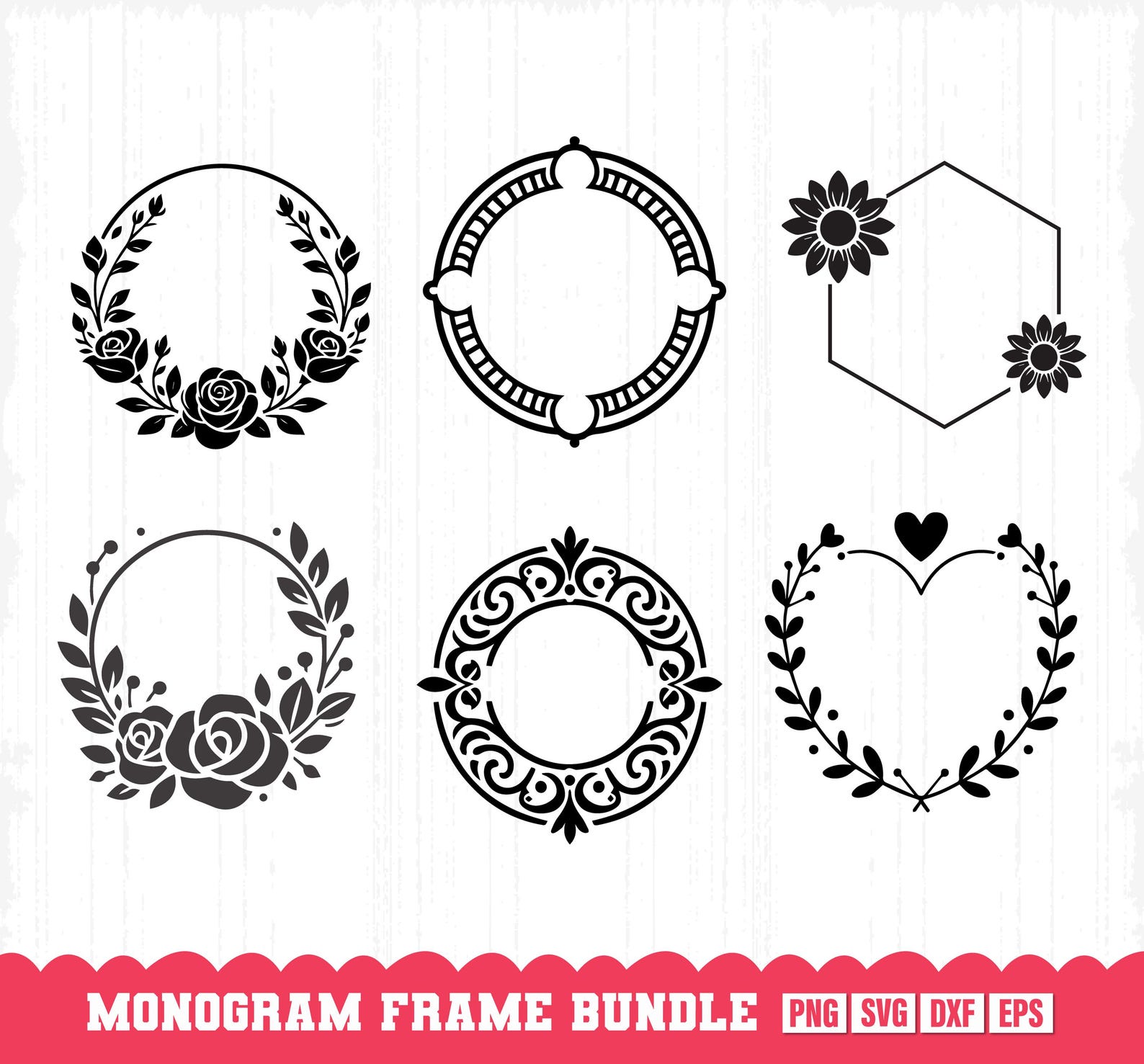 Monogram Frames Svg, Frame Svg Bundle, Wedding Frame Svg, Wedding ...