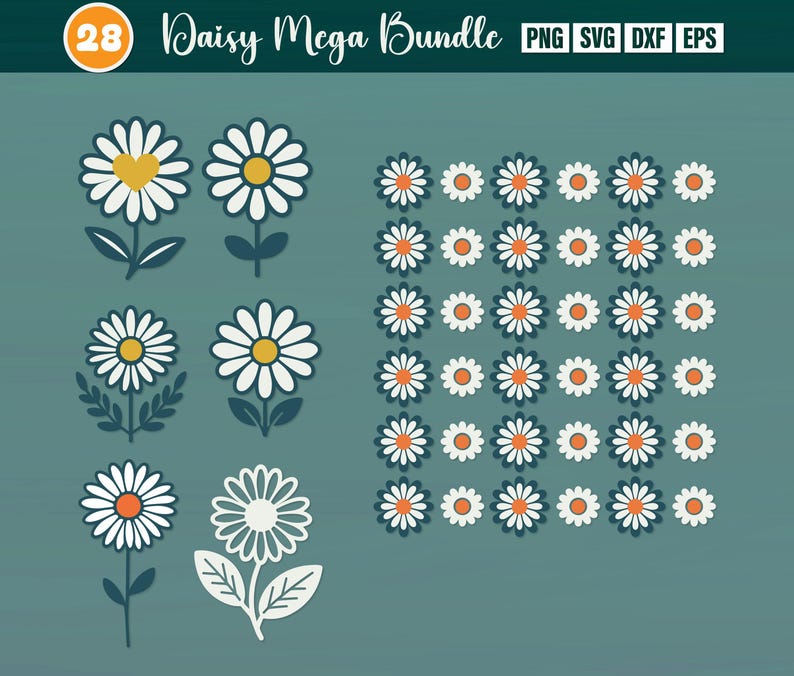 Daisy SVG Bundle, Floral Clipart, Retro Daisy Cut File (28 Designs) - Etsy