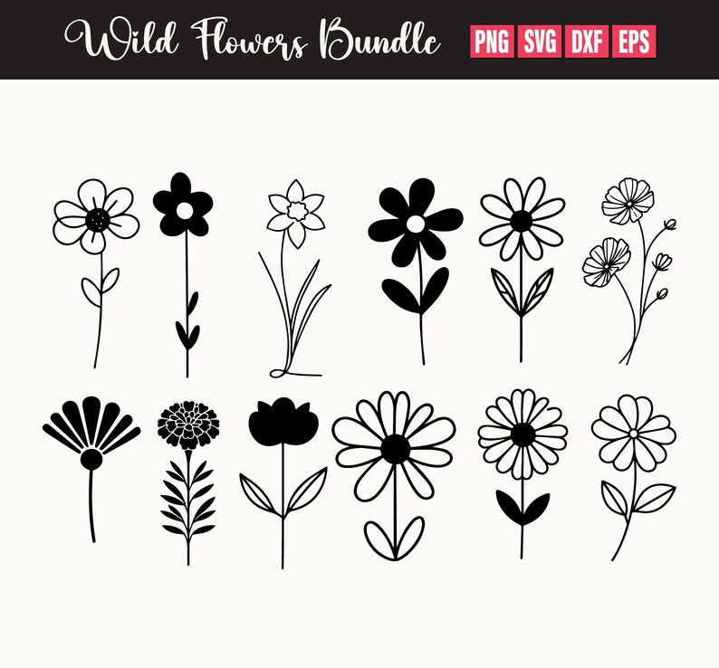 Wildflower Bundle, Wild Flower Svg, Wildflower Cut File, Wildflower ...