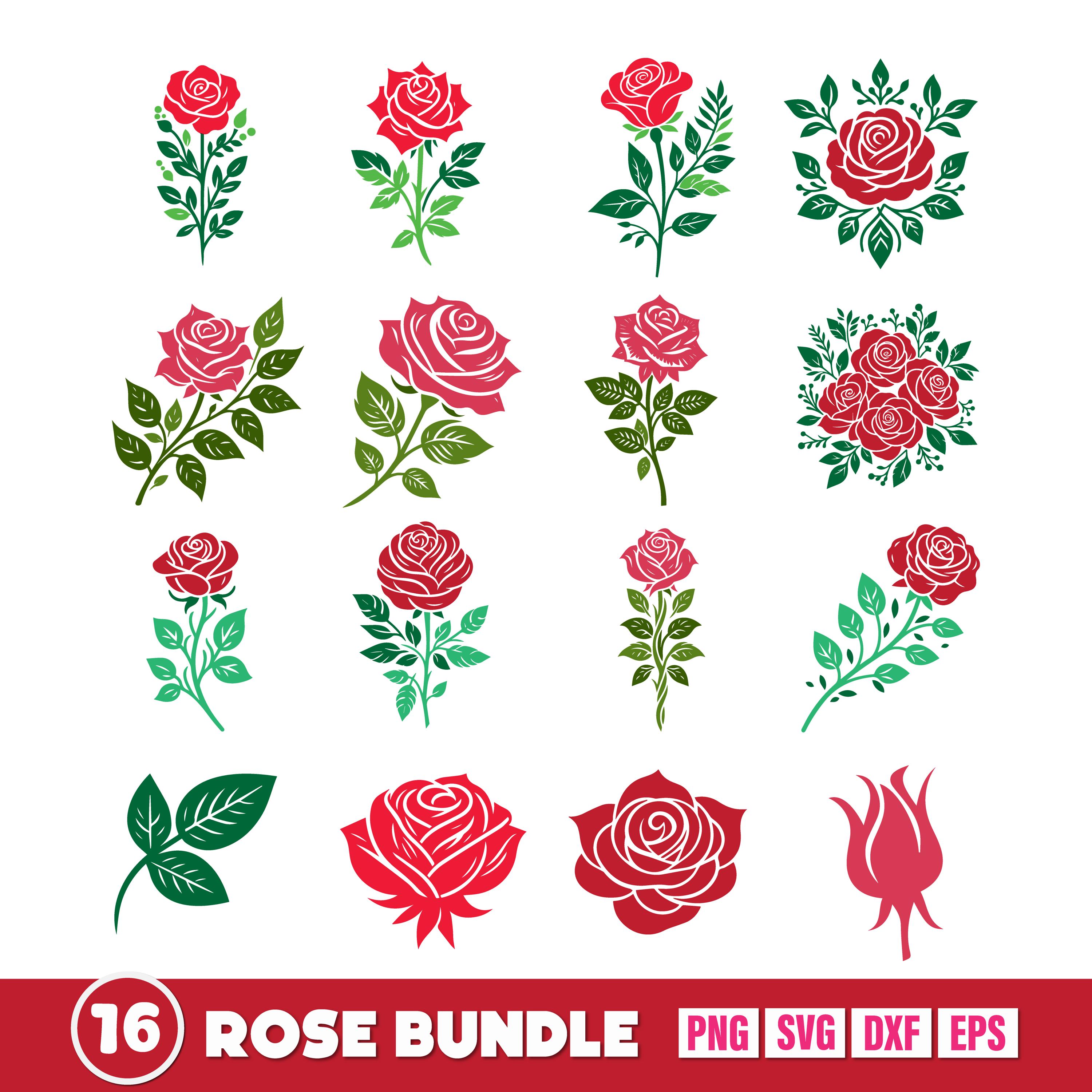 16 Roses Clipart, Rose Svg Flower, Rose Clipart, Rose Svg Bundle, Rose ...