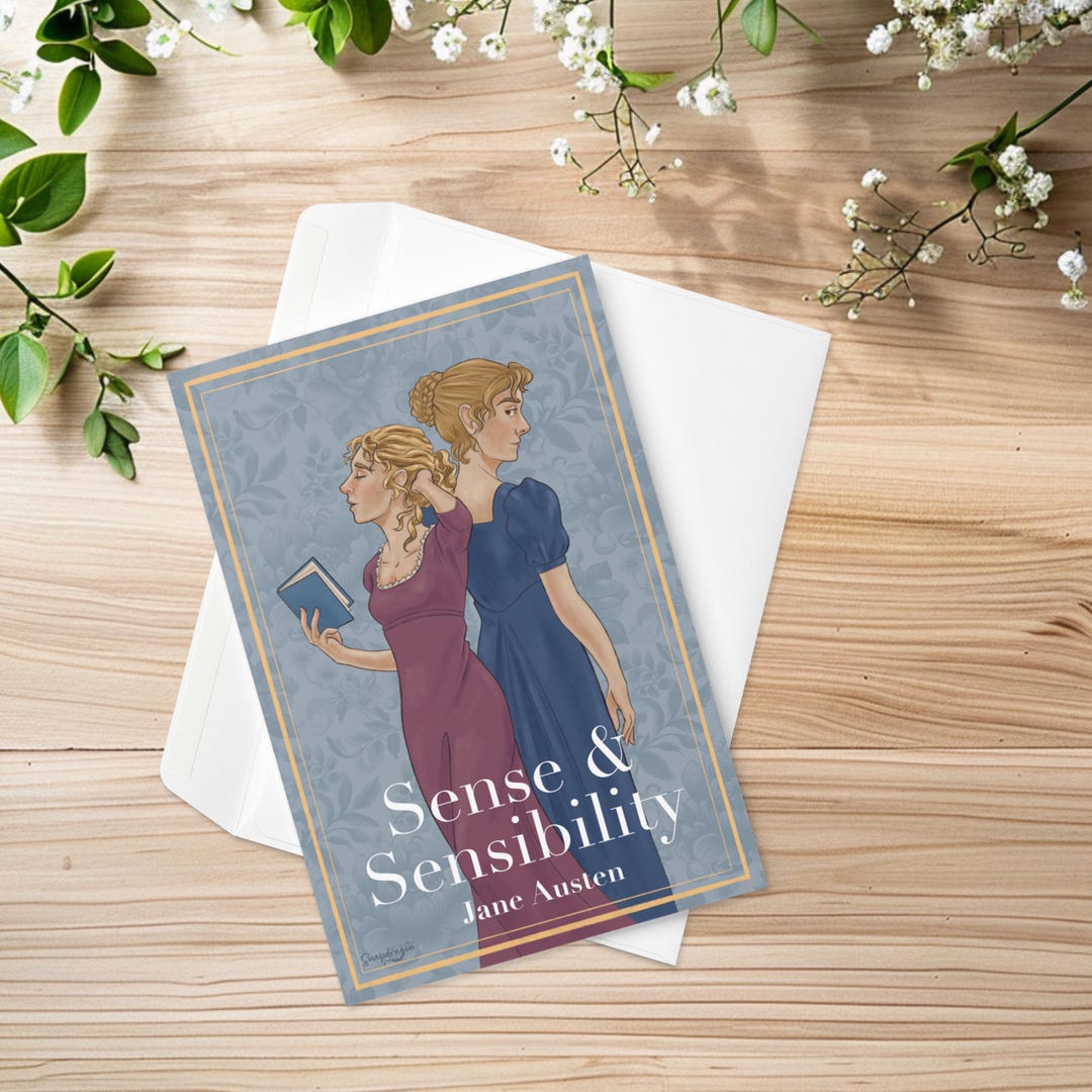 Sense & Sensibility Greeting Card | Jane Austen Book Cover Illustration ...
