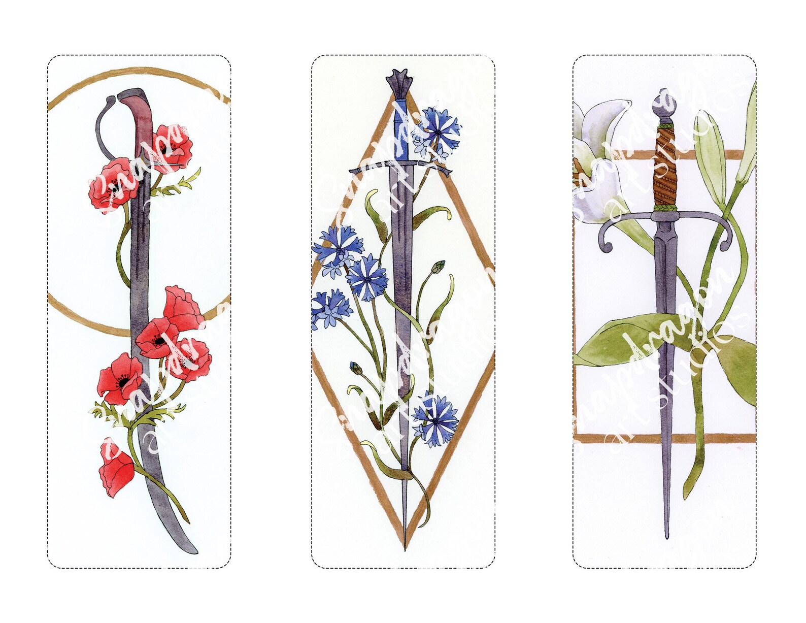 Printable Sword Bookmarks Set of 3 Watercolor Instant Download Fantasy ...