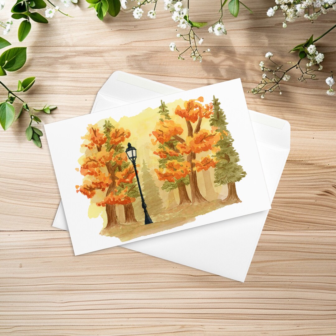 Fall in Narnia Greeting Card Fun Cute Autumn Thanksgiving Illustration ...