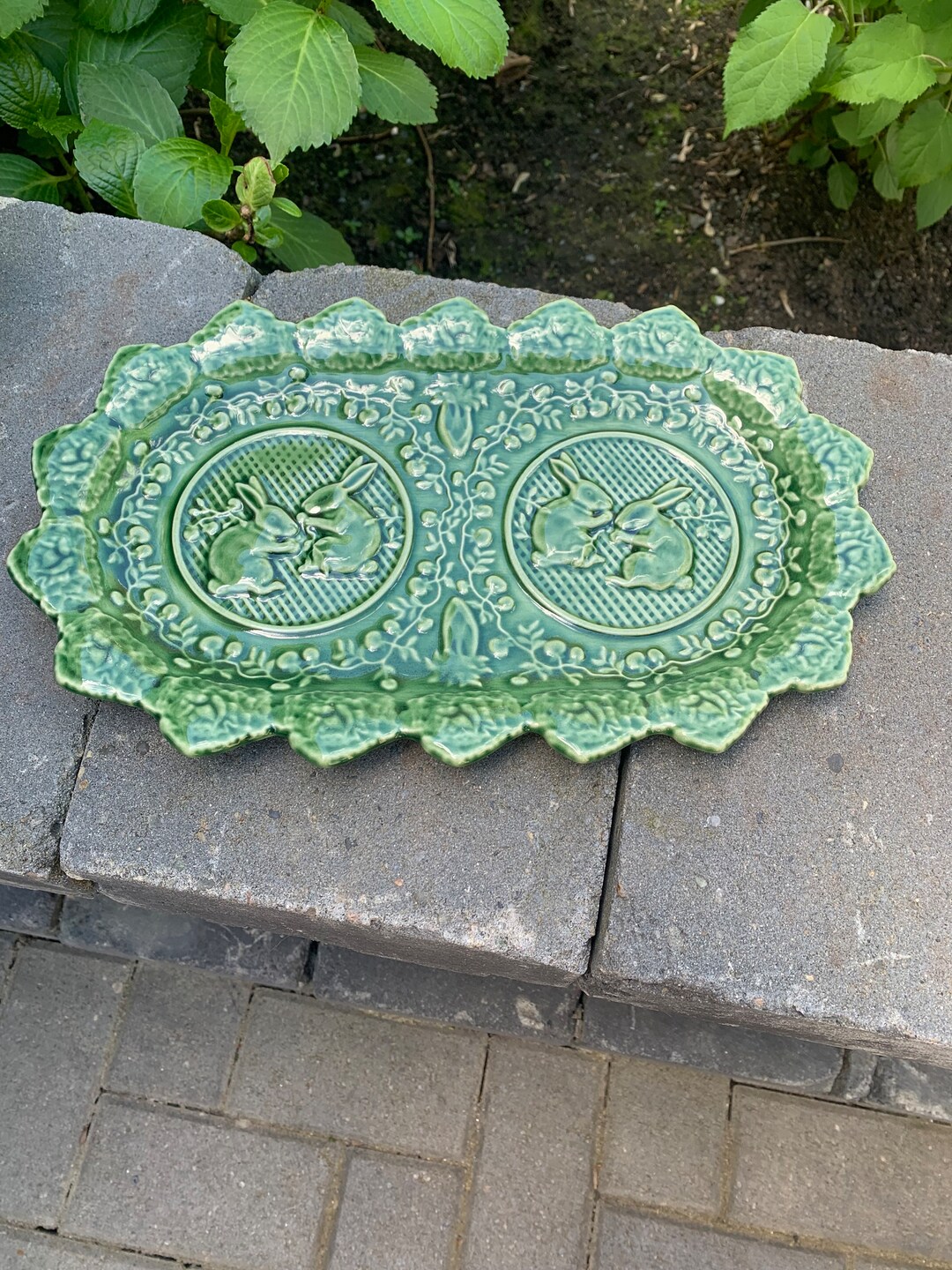 Bordallo Pinheiro Green Bunny Platter - Etsy