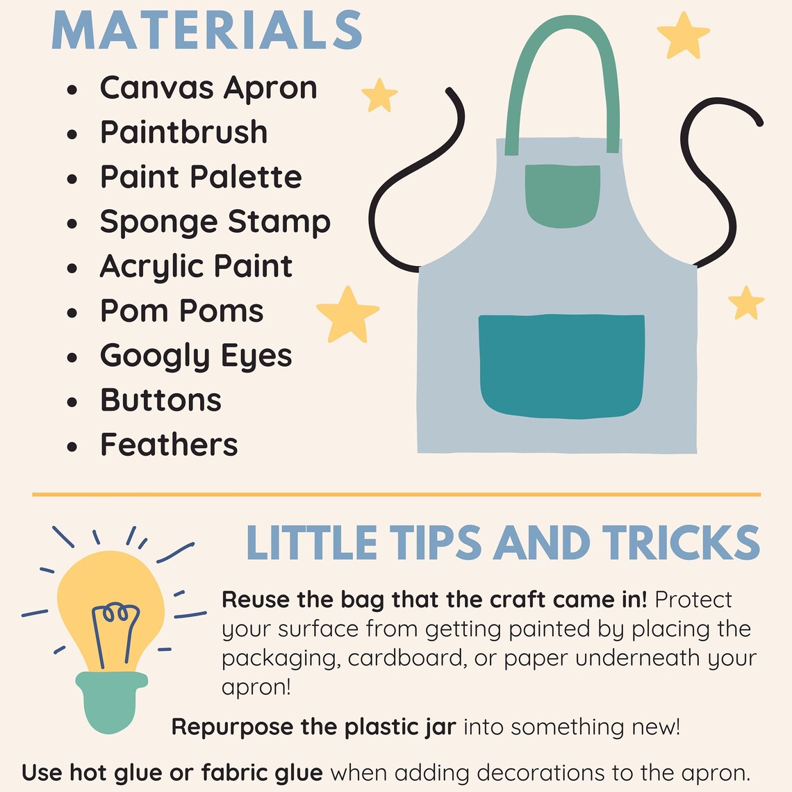 Kids Apron Decorating Kit | DIY Child Apron Craft Kit | Kids Apron ...