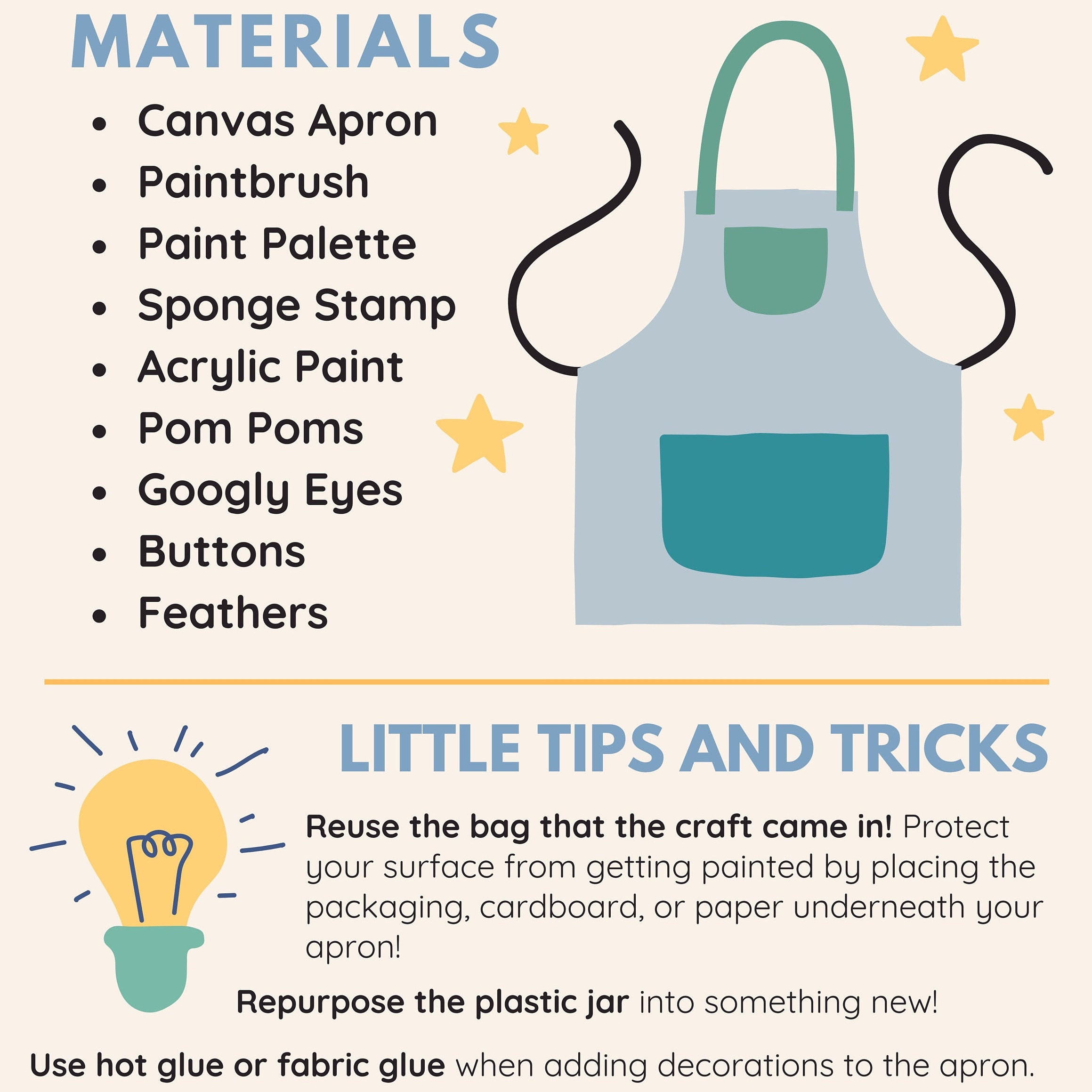 Kids Apron Decorating Kit | DIY Child Apron Craft Kit | Kids Apron ...