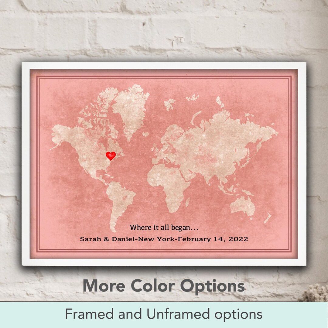 Where It All Began, Custom World Map, Wedding Gift, Vintage Style ...