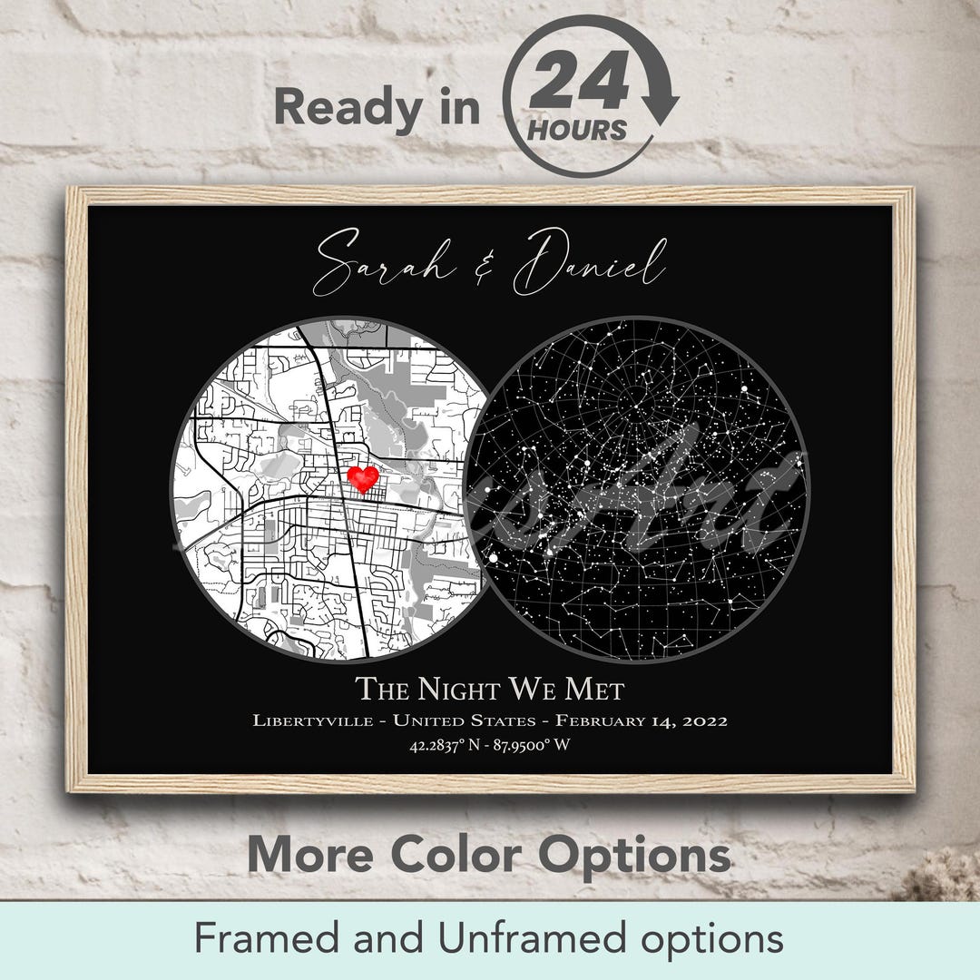 Custom Location Star Map Wall Art Print the Night We Met Personalized ...