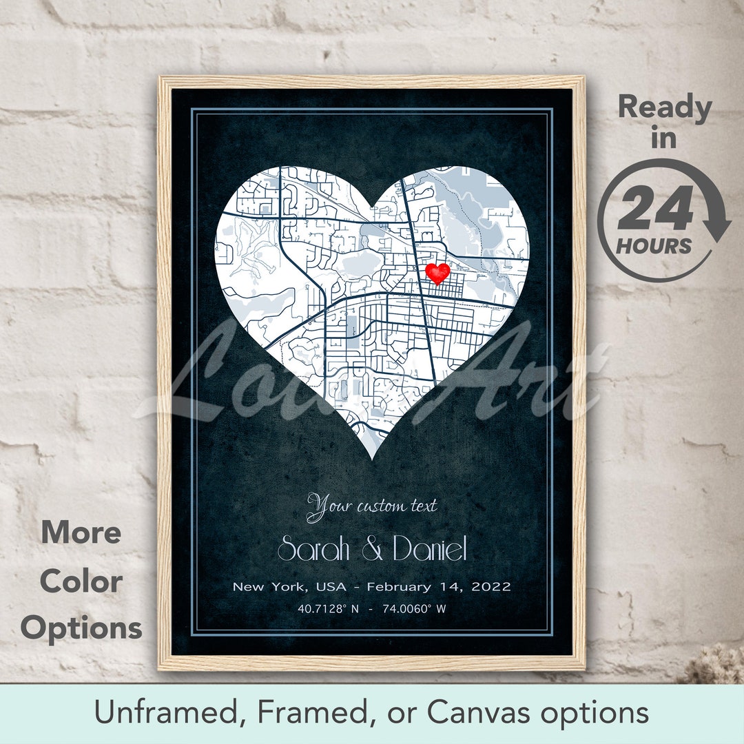 Personalised Location Map Wedding Gift Wall Art Poster Your Custom Text ...