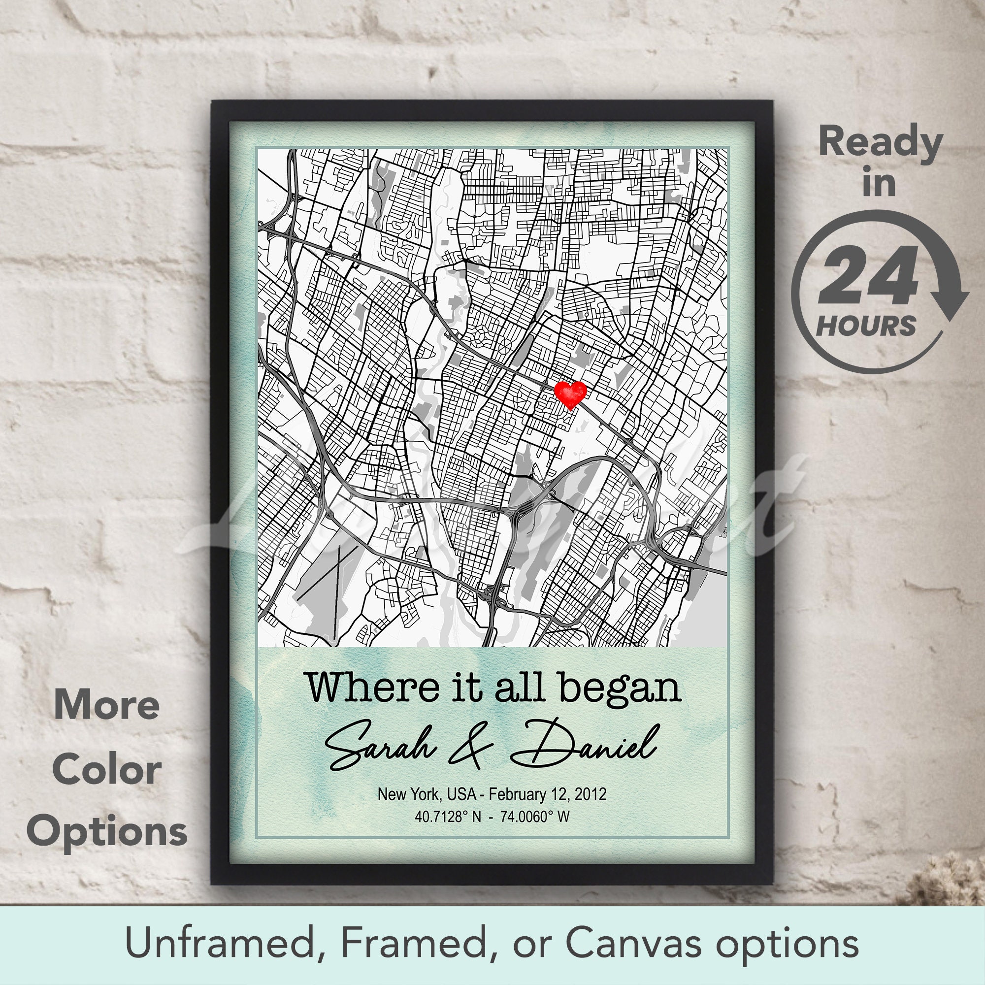Custom Location Map Wall Art Poster Where It All Began Personalised ...
