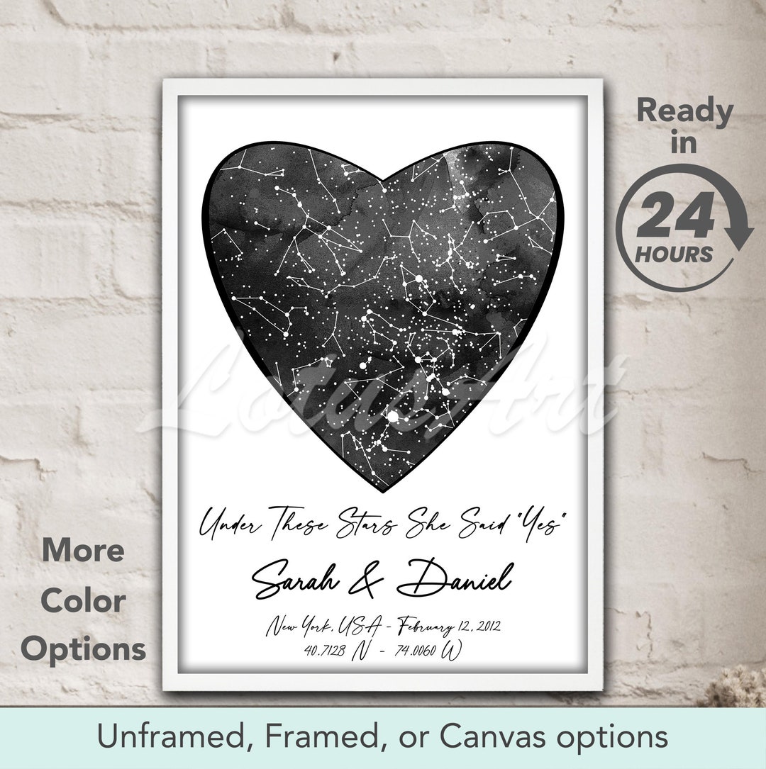 Wedding Star Map by Date Engaged Gift Personalized Under These Stars ...