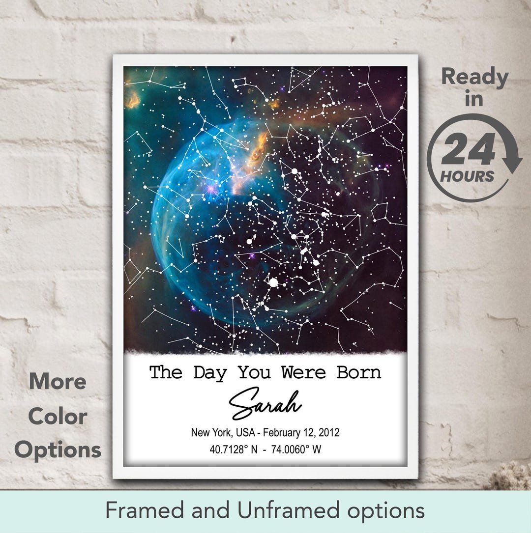 Custom Star Map Birthday Poster: the Day You Were Born Personalized ...
