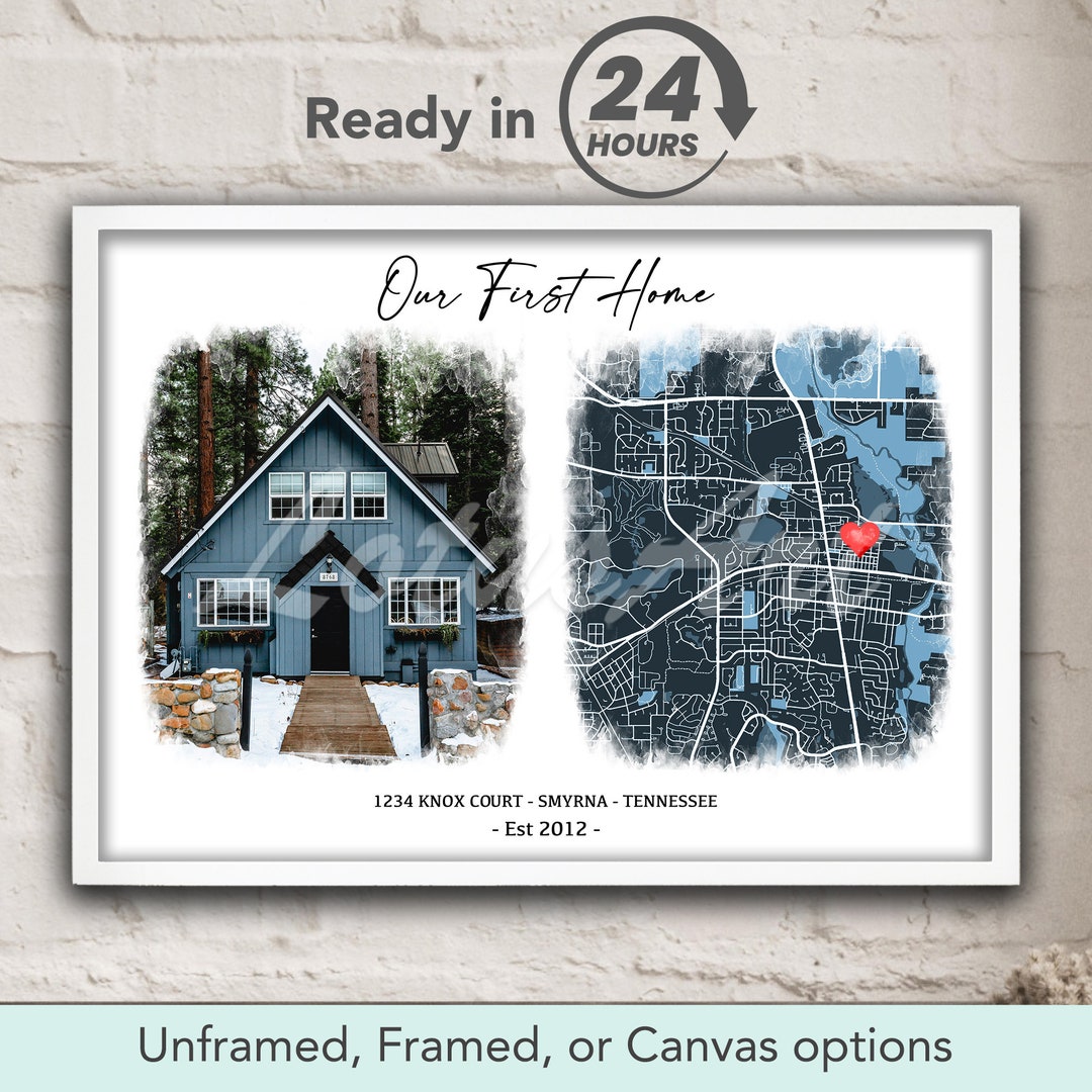 Our First Home Map From Photo Custom Location Map Wall Art Print ...