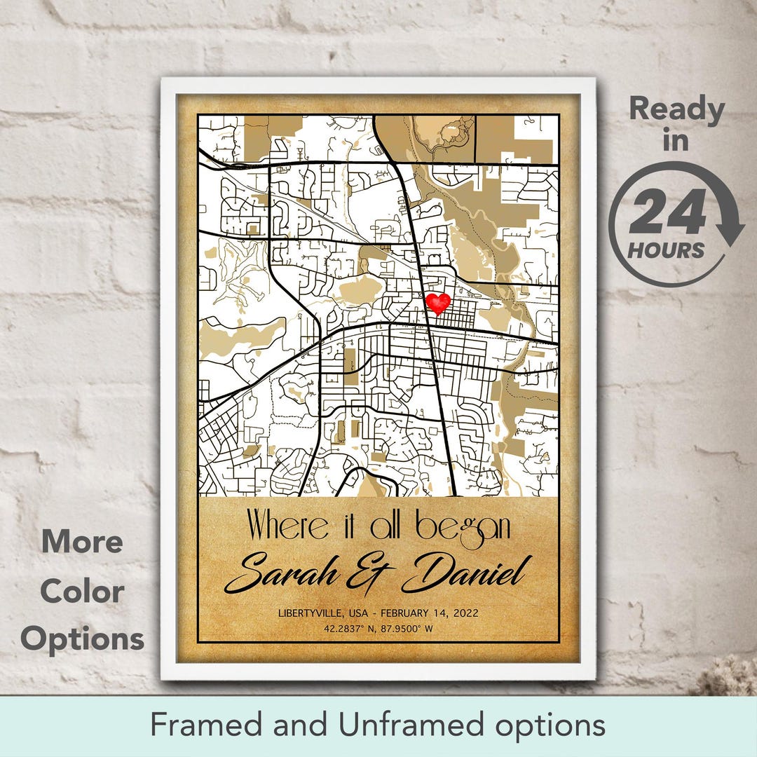 Where We First Met- Where It All Began - First Date Map Print ...