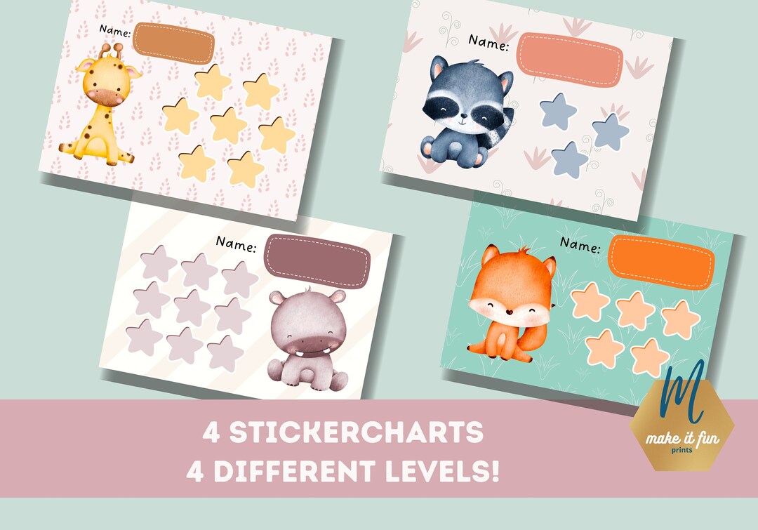 4 Little Animal Printable Reward Charts With Different Targets, Kids ...
