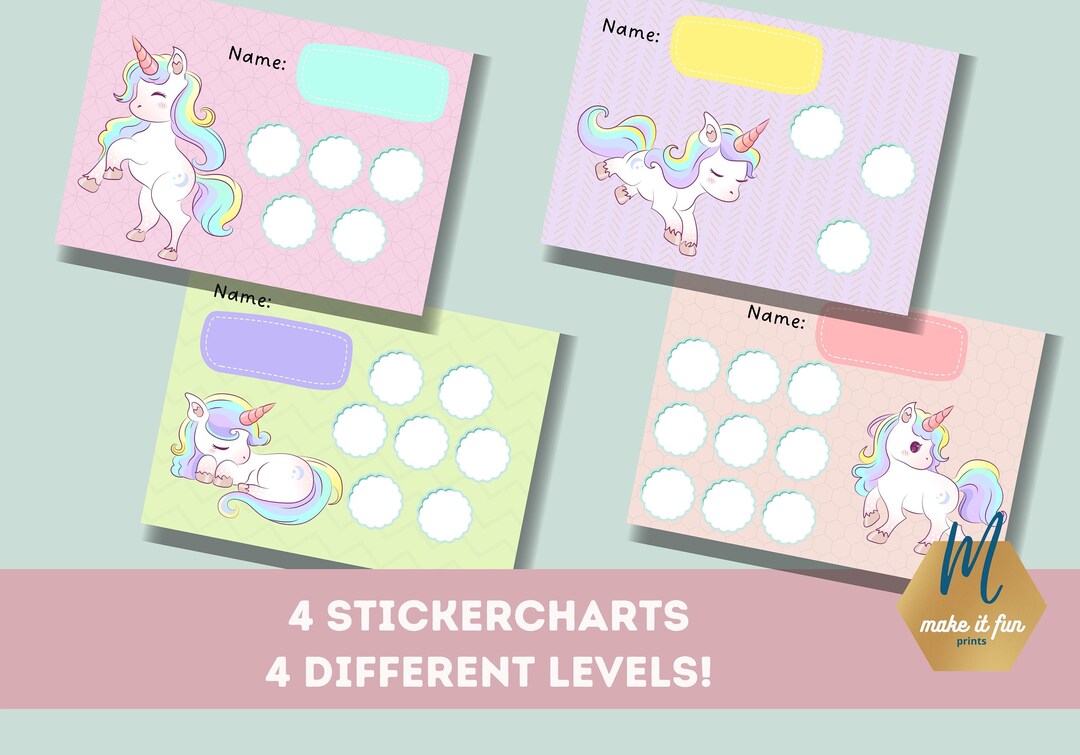 4 Little Unicorn Printable Reward Charts With Different Targets, Kids ...