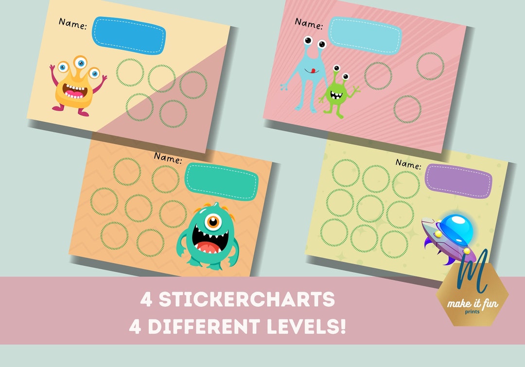 4 Little Alien Printable Reward Charts With Different Targets, Kids ...