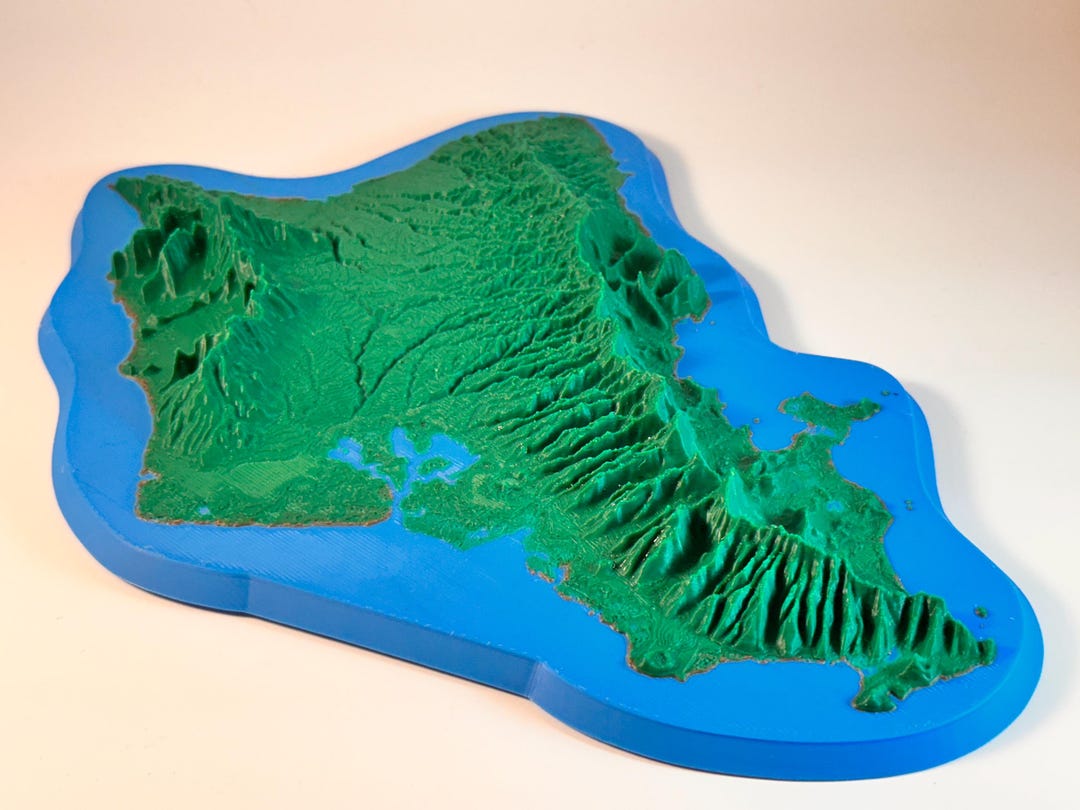 Oahu Island - Beautiful Raised 3D Topographical Map of the Island of ...