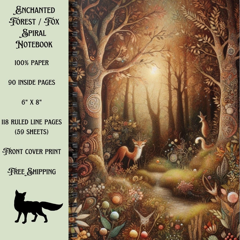 Enchanted Forest Spiral Notebook, Fairycore Fox Spiral Notebook ...