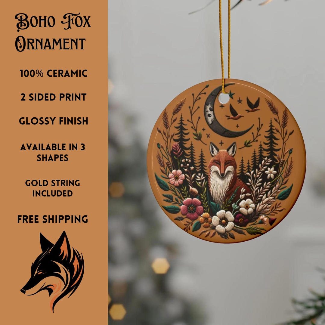 Fox Ornament, Fox Christmas Ornaments, Ceramic Christmas Ornament ...
