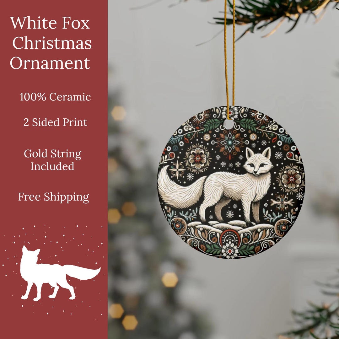 White Fox Ornament, Fox Ornament, Fox Christmas Ornaments, Ceramic ...