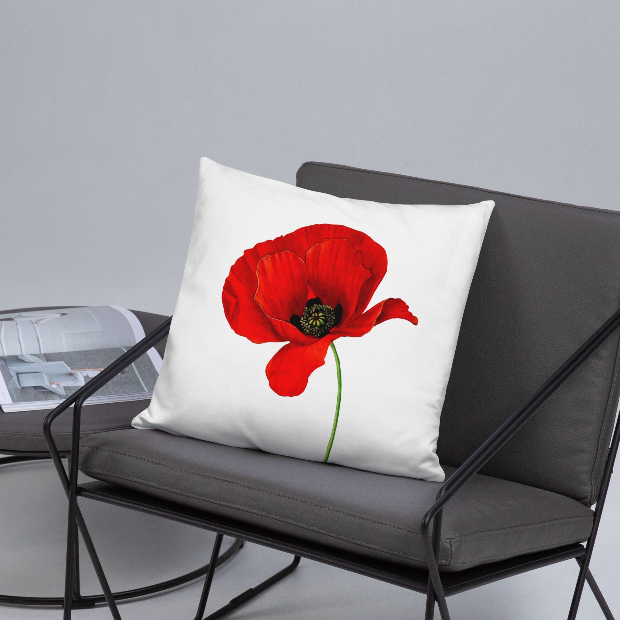 Red Poppy Scatter Cushion, Floral Throw Pillow, Square Indoor Cushion ...