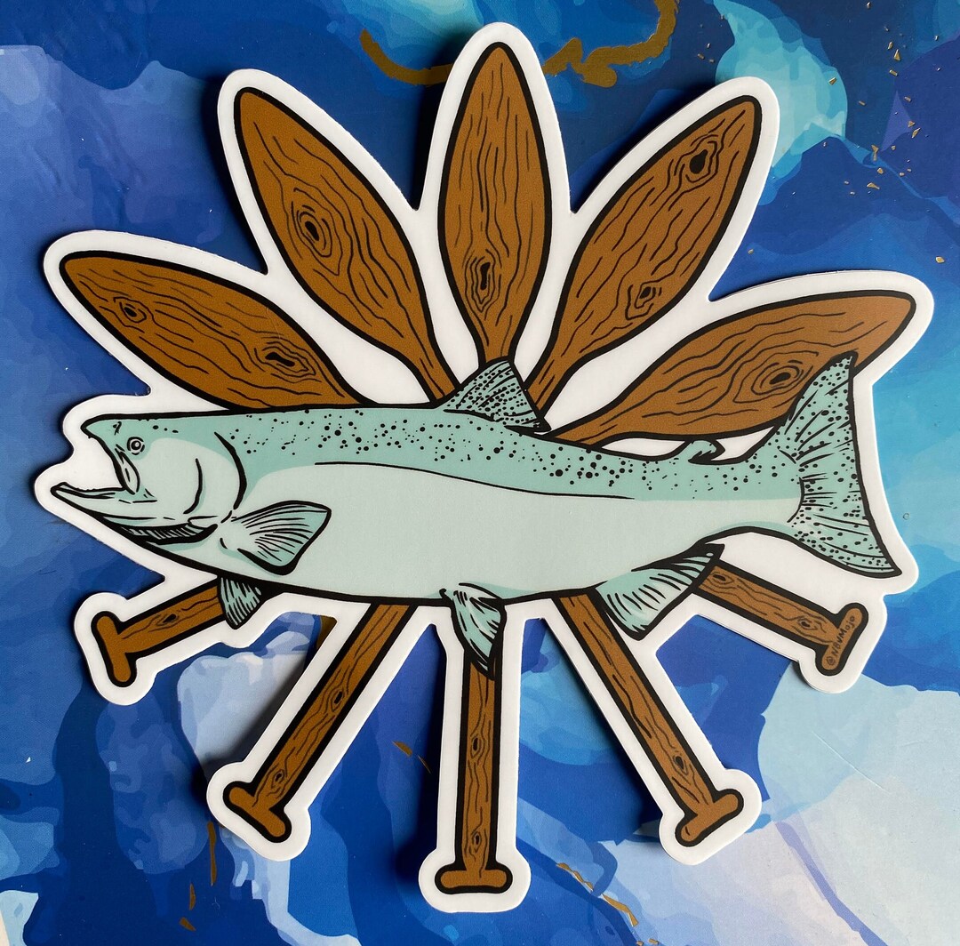 Salmon With Paddles Vinyl Sticker - Etsy
