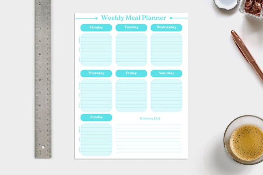 Turquoise Blue Printable Weekly Meal Planner Bundle of 3 PDF - Etsy