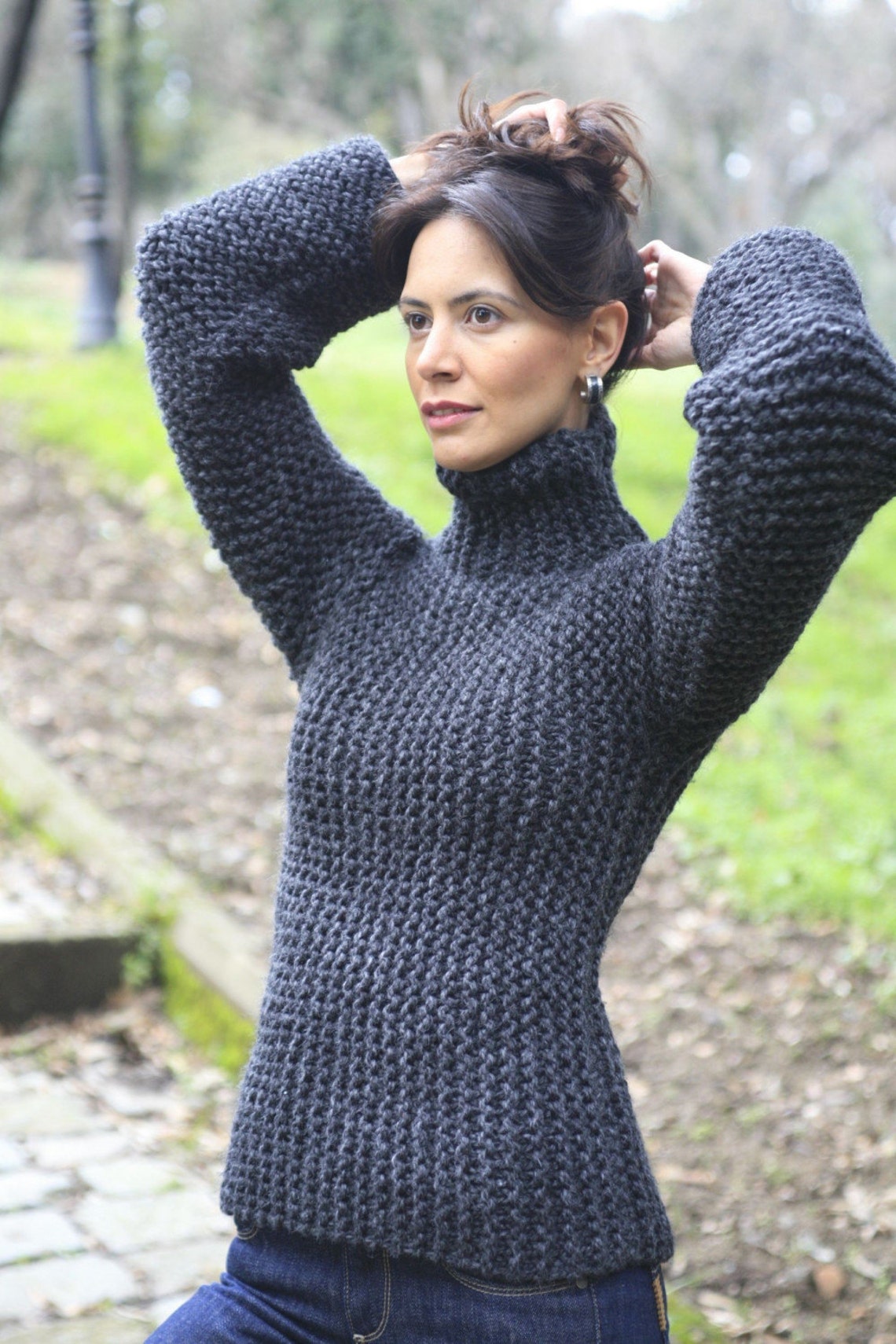 Custom Order Unique Hand Knitted Chunky Sweater With Pocket , Authentic ...