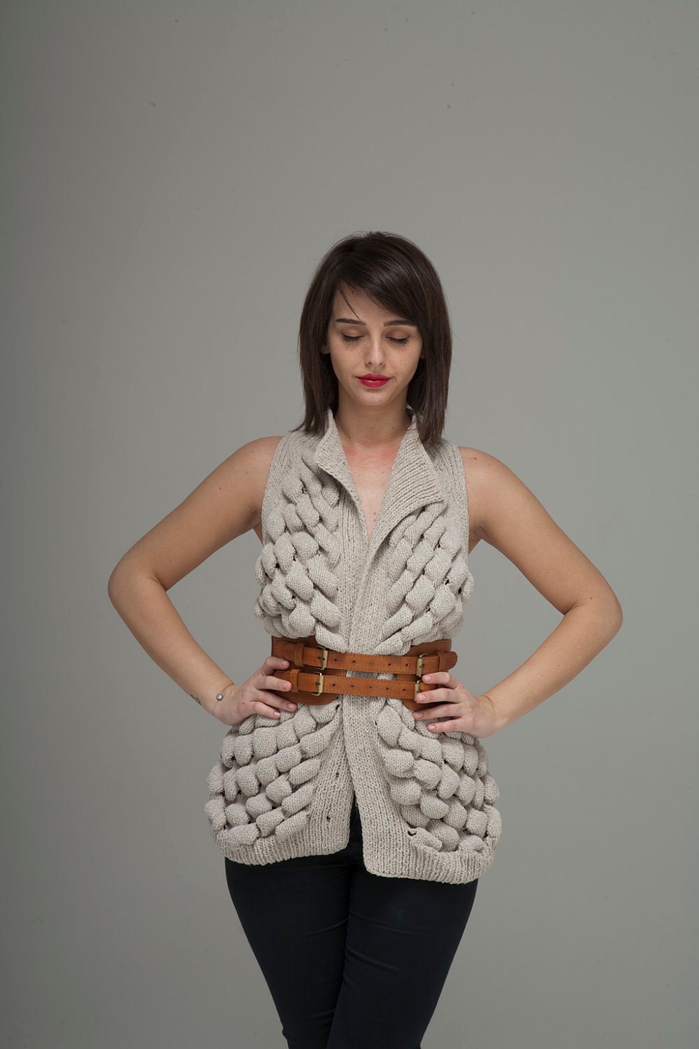 One of A Kind Hand Knitted Cotton Chenille Vest Authentic - Etsy