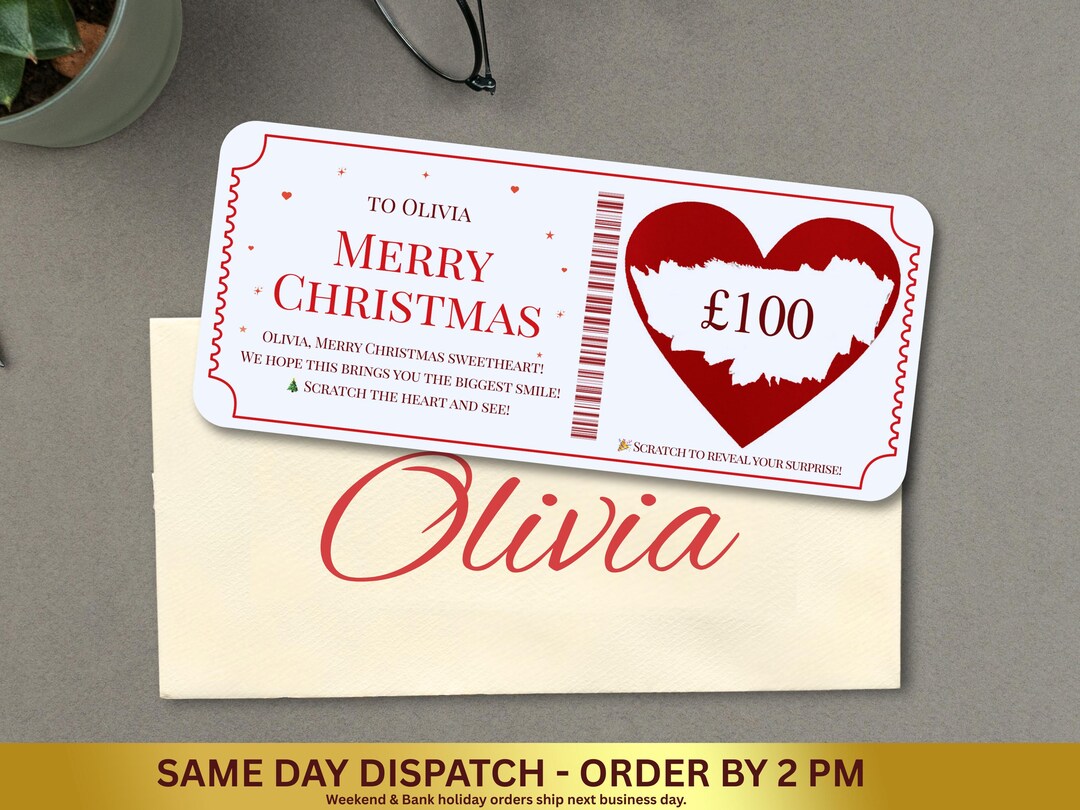 Personalised Christmas Scratch off Gift Ticket, Scratch to Reveal ...