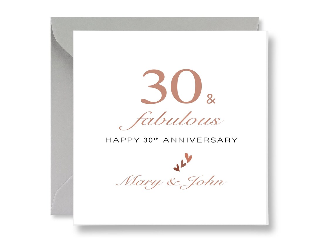 Personalized 30th Happy Anniversary Card, Custom Names, 30th Wedding ...