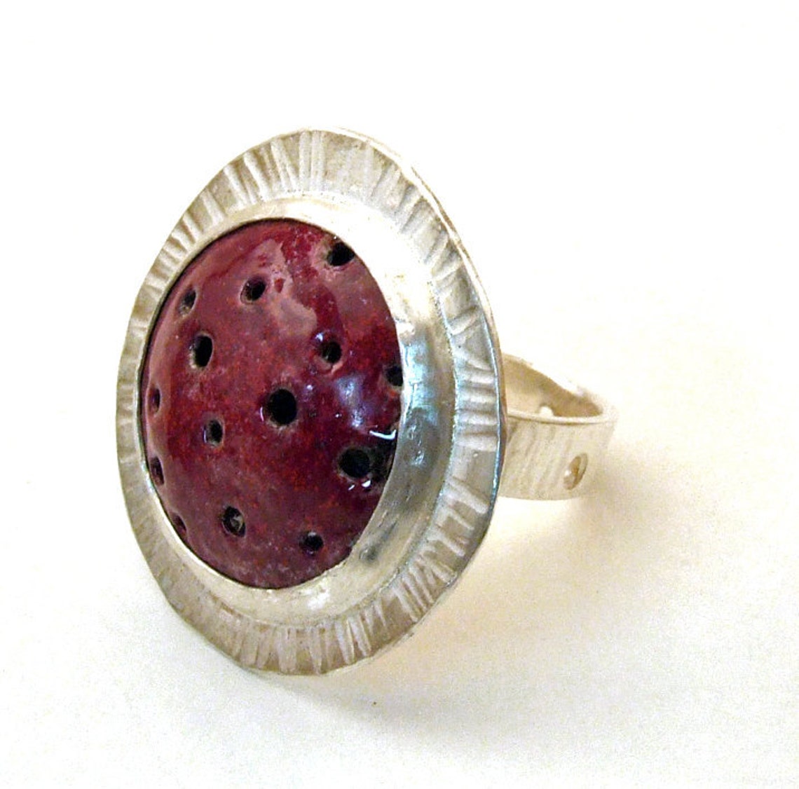 JETSON RING Crimson Red - Handmade Copper Enamel and Sterling Silver ...